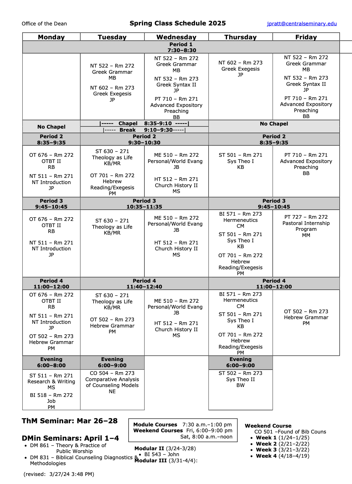 Calendar, Catalog, and Handbooks - Central Baptist Theological Seminary